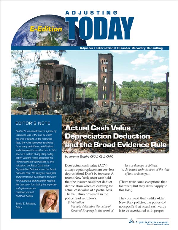 Actual Cash Value Depreciation Deduction and the Broad Evidence Rule ...